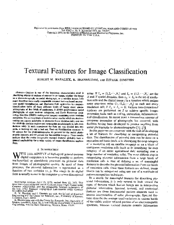 (PDF) Textural features for image classification