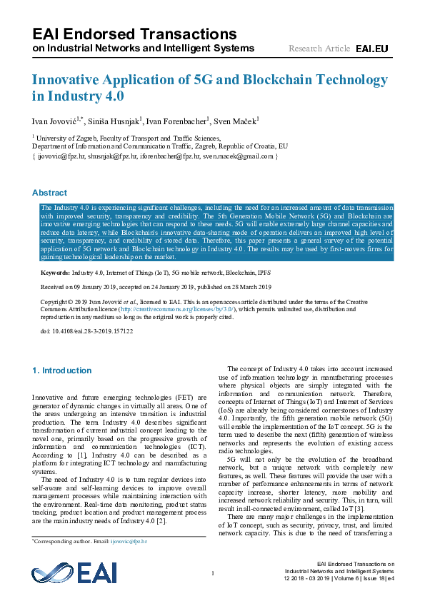Pdf Innovative Application Of 5g And Blockchain Technology In