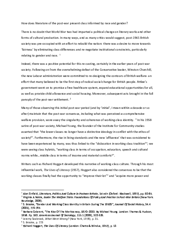 (DOC) How does literature of the post-war present class informed by ...