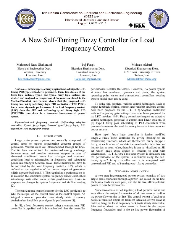(PDF) A New Self-Tuning Fuzzy Controller for Load Frequency Control