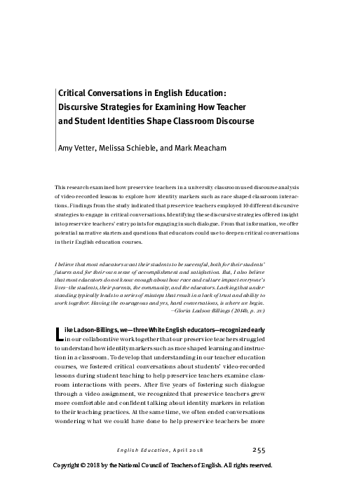 (PDF) Critical Conversations in English Education: Discursive ...