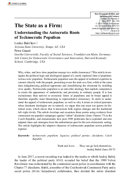 (PDF) Lenka Buštíková and Petra Guasti. 2019. The State as a Firm ...
