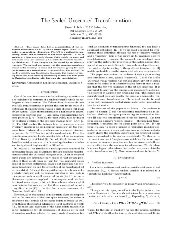 (PDF) The Scaled Unscented Transformation
