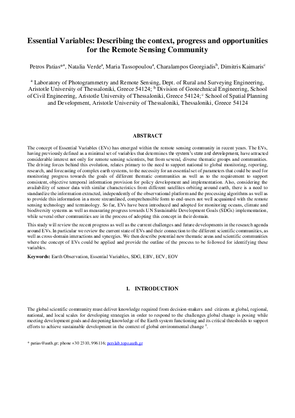 (PDF) Essential Variables: Describing the context, progress and ...