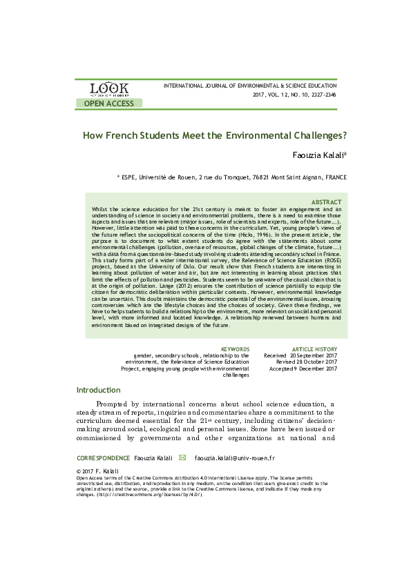 (PDF) How French Students Meet the Environmental Challenges?