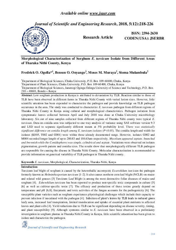 (PDF) Morphological Characterization of Sorghum E. turcicum Isolate ...