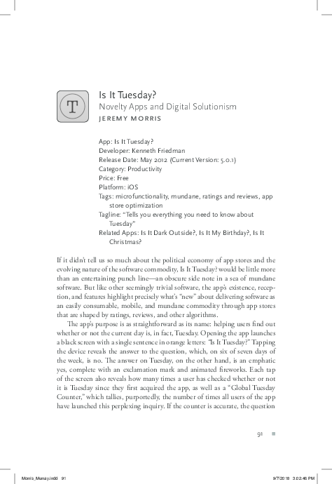 (PDF) Is It Tuesday: Novelty Apps and Digital Solutionism