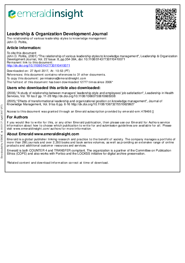 (PDF) Leadership & Organization Development Journal Article information