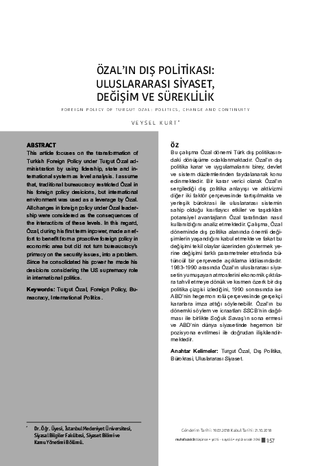 (PDF) OZALIN DIS POLITIKASI:ULUSLARARASI SİYASET, DEĞİŞİM VE SÜREKLİLİK
