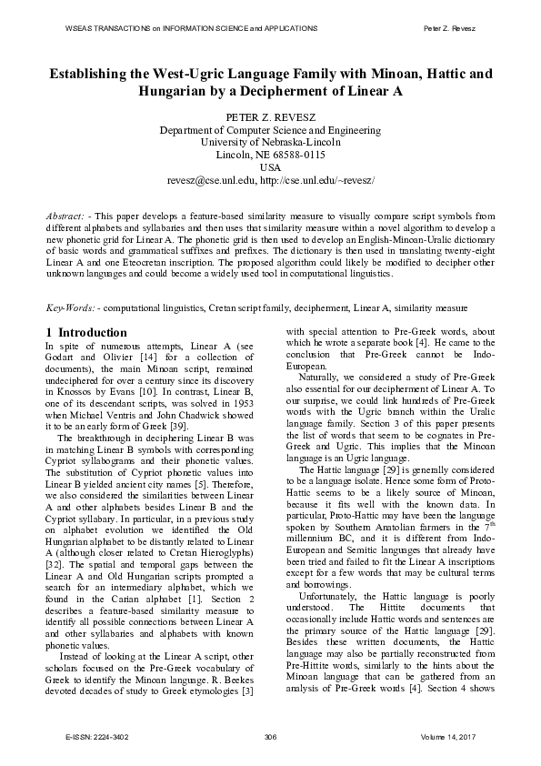 (PDF) Establishing the West-Ugric language family with Minoan, Hattic ...