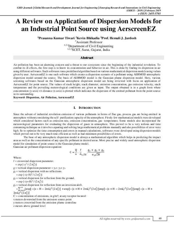 (PDF) A Review on Application of Dispersion Models for an Industrial Point Source using ...