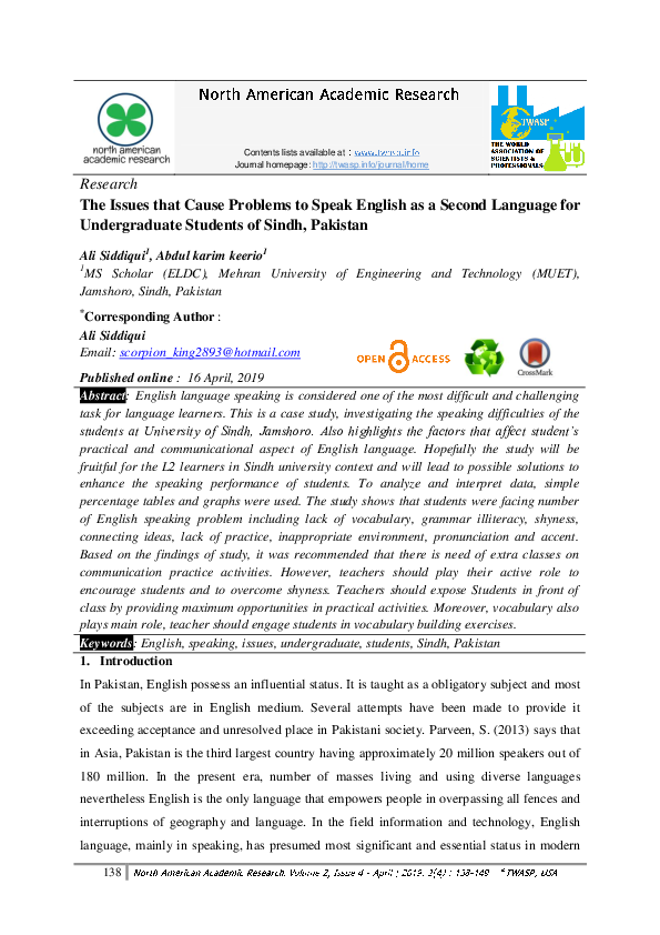 (PDF) The Issues that Cause Problems to Speak English as a Second ...