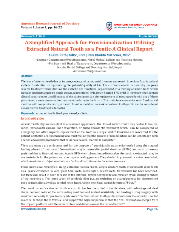 (PDF) Natural Tooth Pontic and FRC splint Using Special Rigid Tray ...