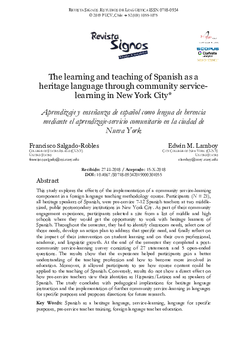 (PDF) The learning and teaching of Spanish as a heritage language ...