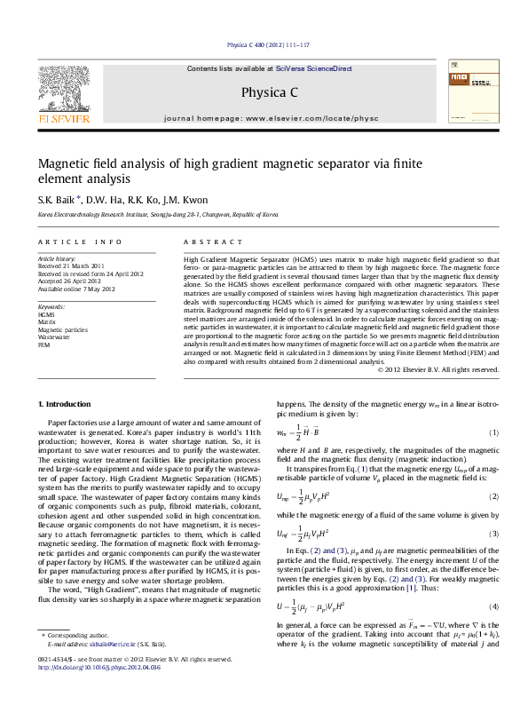 (PDF) Magnetic field analysis of high gradient magnetic separator via finite element analysis