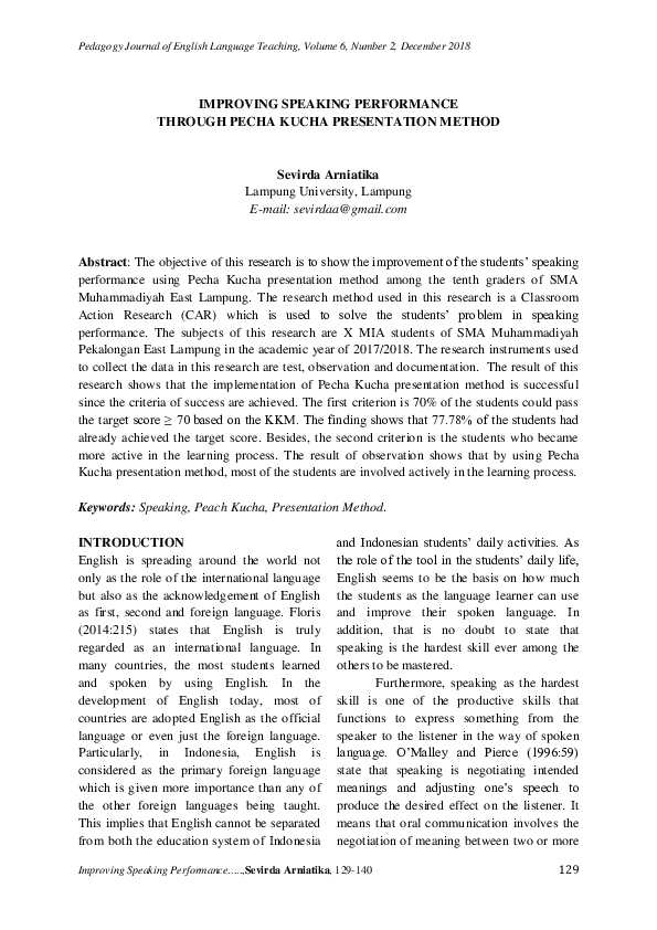 (PDF) Improving Speaking Performance Through Pecha Kucha Presentation ...