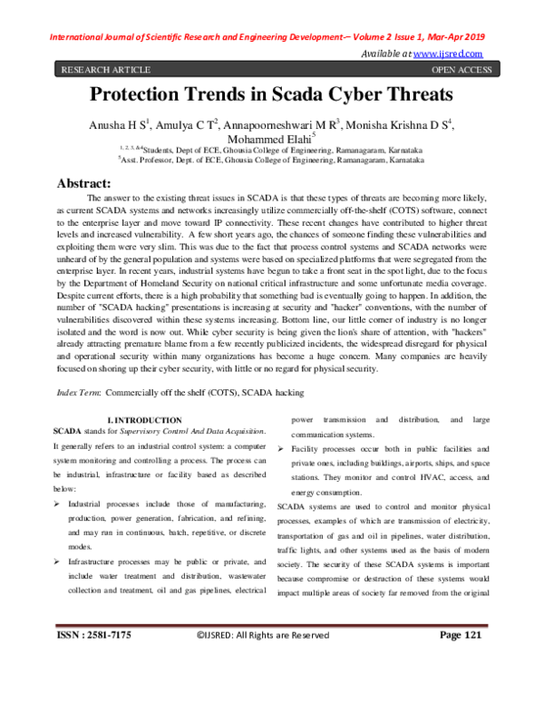 (PDF) PROTECTION TRENDS IN SCADA CYBER THREATS