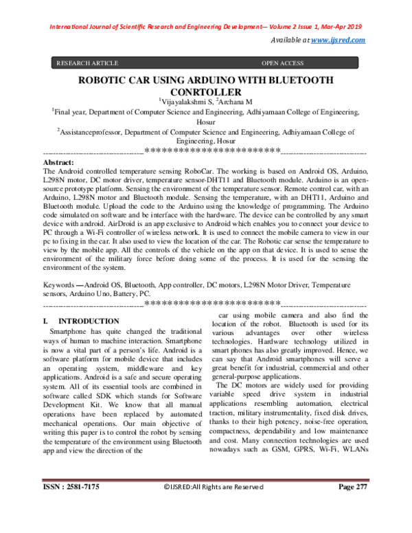 (PDF) ROBOTIC CAR USING ARDUINO WITH BLUETOOTH CONTROLLER