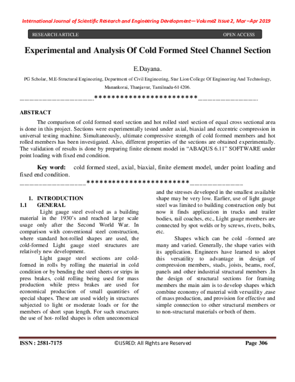 (PDF) Experimental and Analysis Of Cold Formed Steel Channel Section