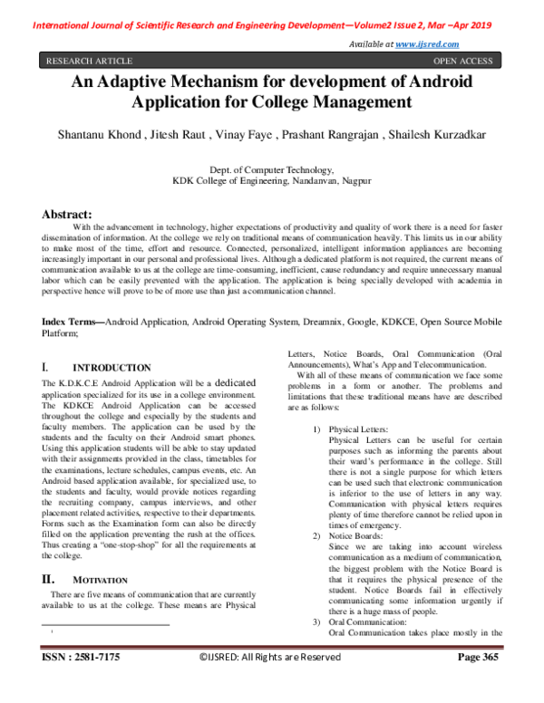 (PDF) An Adaptive Mechanism for development of Android Application For College Management ...