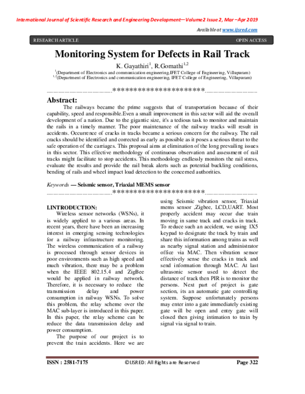 (PDF) Monitoring System for defects in Rail Track