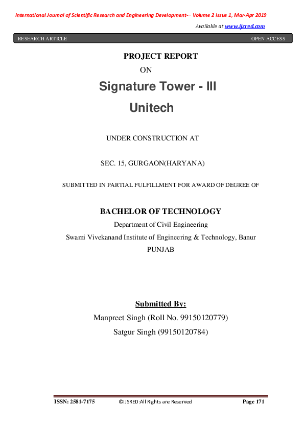 (PDF) PROJECT REPORT ON SIGNATURE TOWER -3 UNITECH