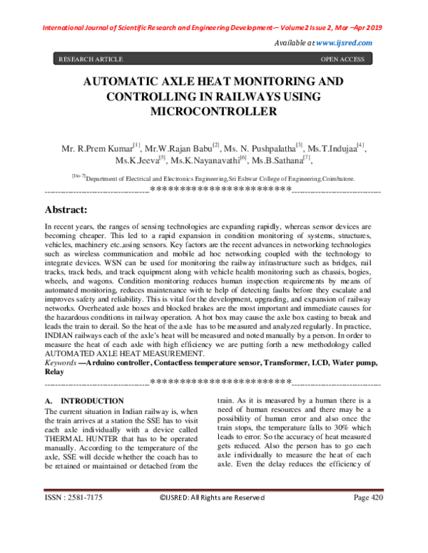 (PDF) Automatic Axle Heat Monitoring and controlling In Railways Using Microcontroller