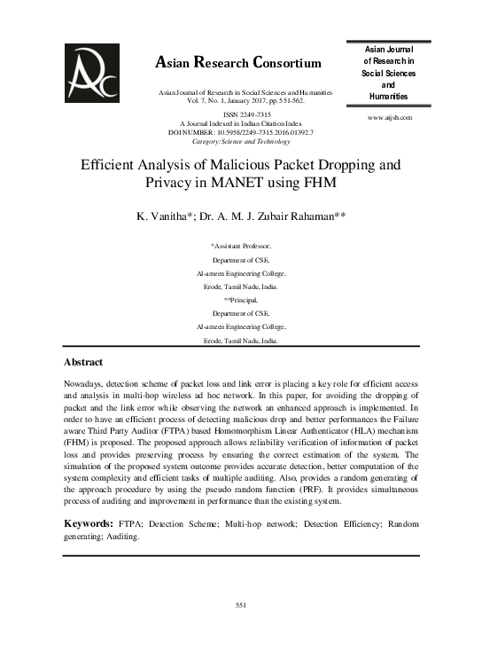 (PDF) Efficient Analysis of Malicious Packet Dropping and Privacy in ...