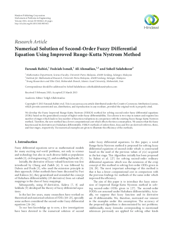 Pdf Numerical Solution Of Second Order Fuzzy Differential Equation