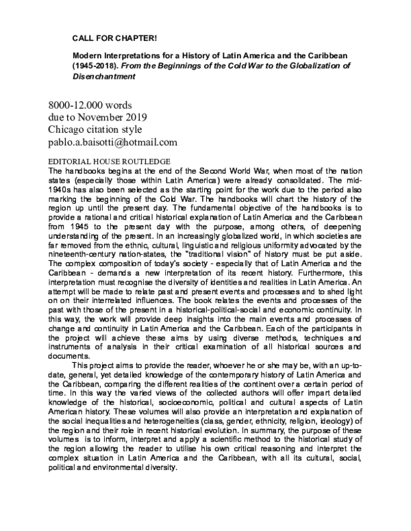 (PDF) CALL FOR CHAPTER: Modern Interpretations for a History of Latin ...