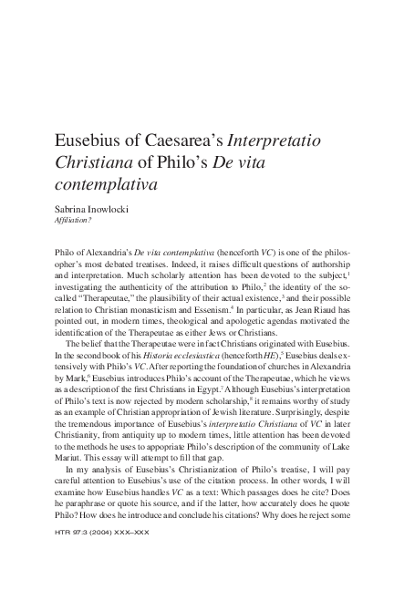 (PDF) Eusebius' Rhetoric in Appropriating Philo