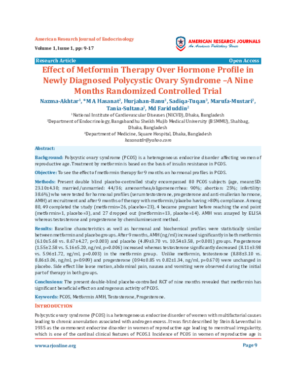 Pdf Effect Of Metformin Therapy Over Hormone Profile In Newly