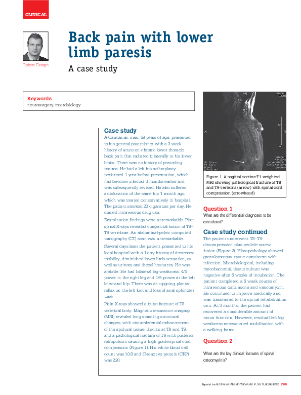 (PDF) Back pain with lower limb paresis: A case study