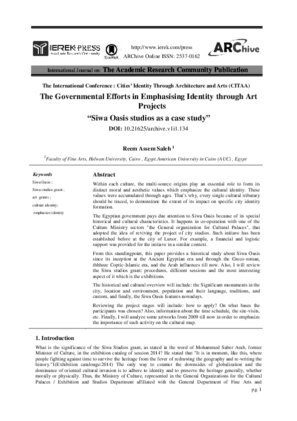 (PDF) The Governmental Efforts in Emphasizing Identity through Art ...