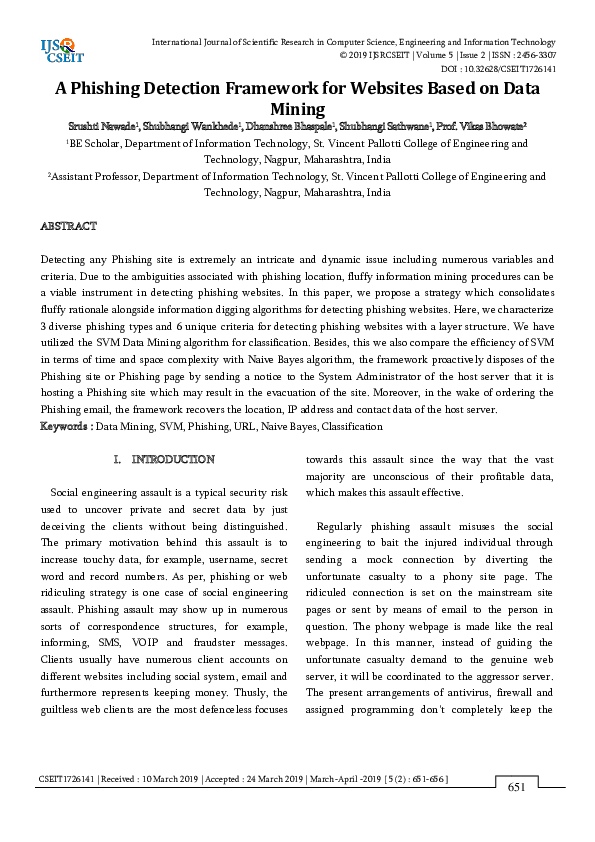 (PDF) A Phishing Detection Framework for Websites Based on Data Mining