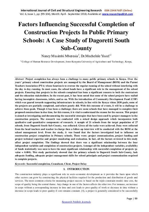 (PDF) Factors Influencing Successful Completion of Construction ...