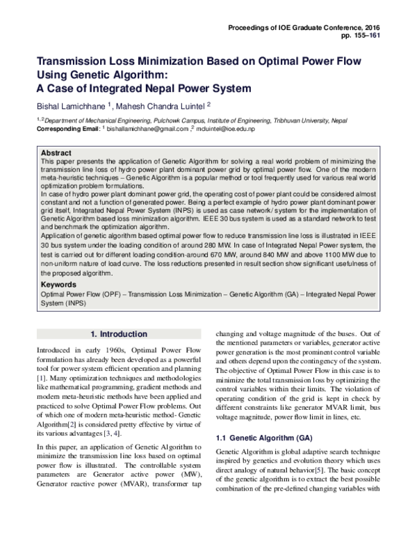 Pdf Transmission Loss Minimization Based On Optimal Power Flow Using Genetic Algorithm A Case 