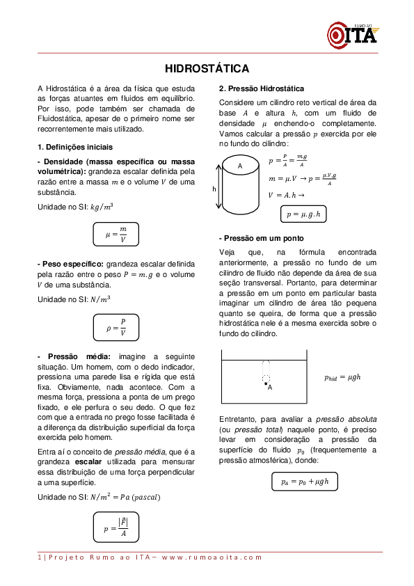 (PDF) Hidrostatica teoria fernando machado