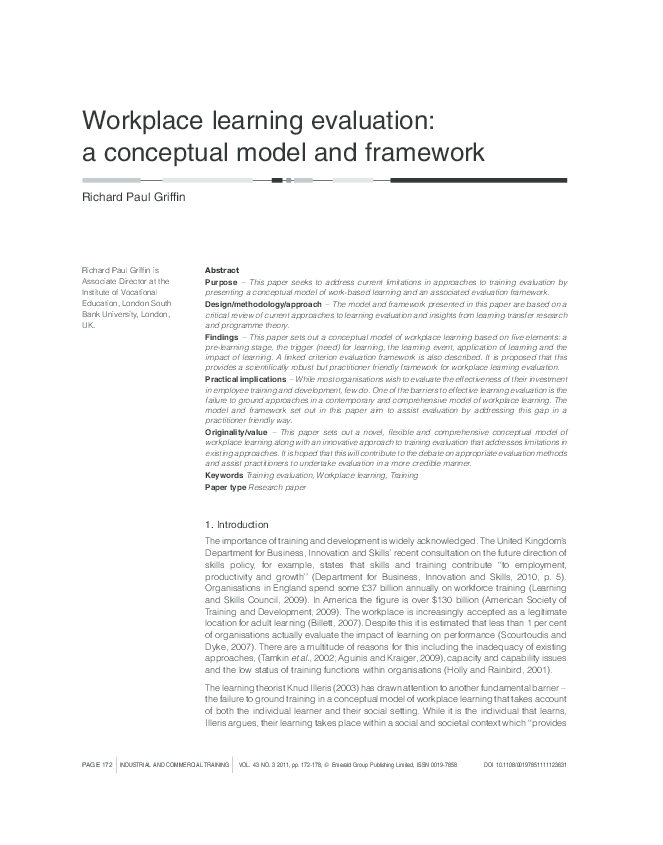 (PDF) Workplace learning evaluation