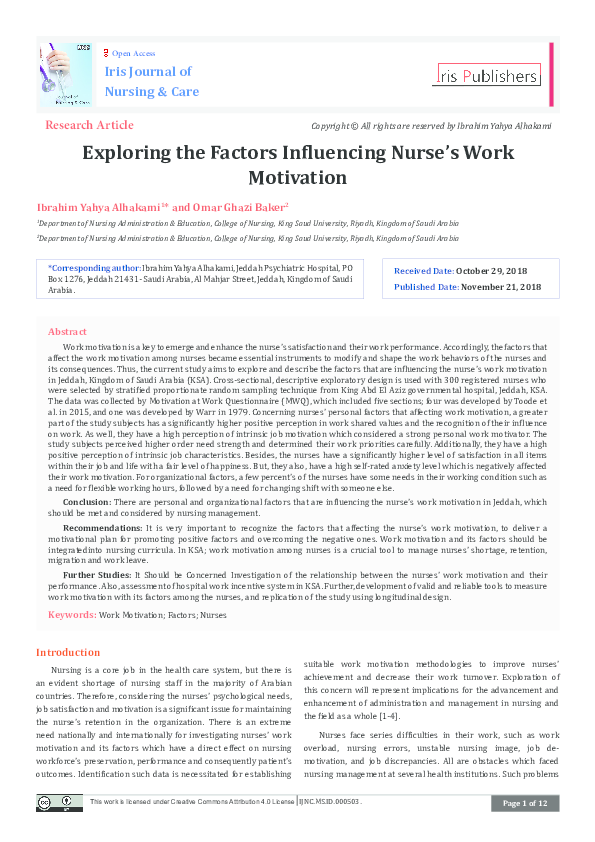 (PDF) Exploring the Factors Influencing Nurse's Work Motivation