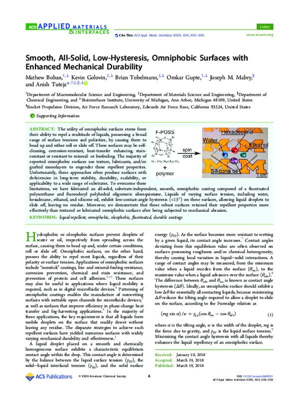 (PDF) All-Solid, Low-Hysteresis, Omniphobic Surfaces with Enhanced ...