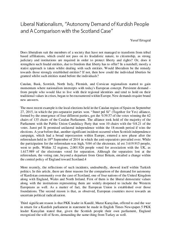 (DOC) Liberal Nationalism, “Autonomy Demand of Kurdish People and A ...