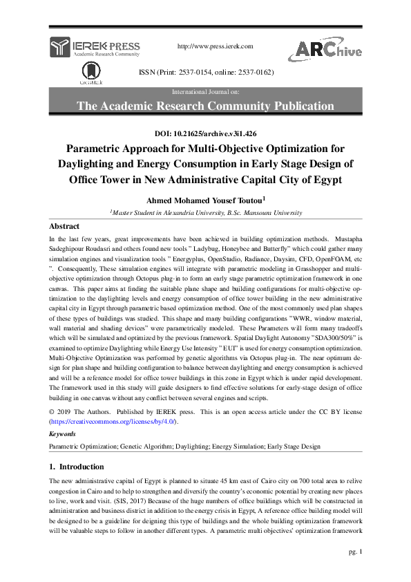 Pdf Parametric Approach For Multi Objective Optimization For Daylighting And Energy 7693