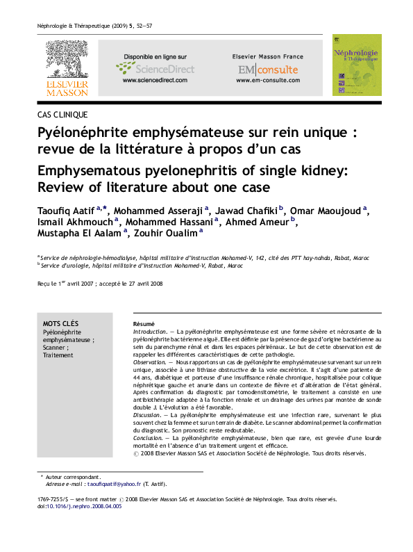 (PDF) Embolisation d'un faux anévrisme artériel sur rein unique: à ...