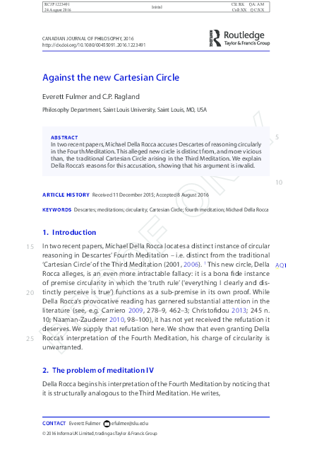 (PDF) Against the new Cartesian Circle
