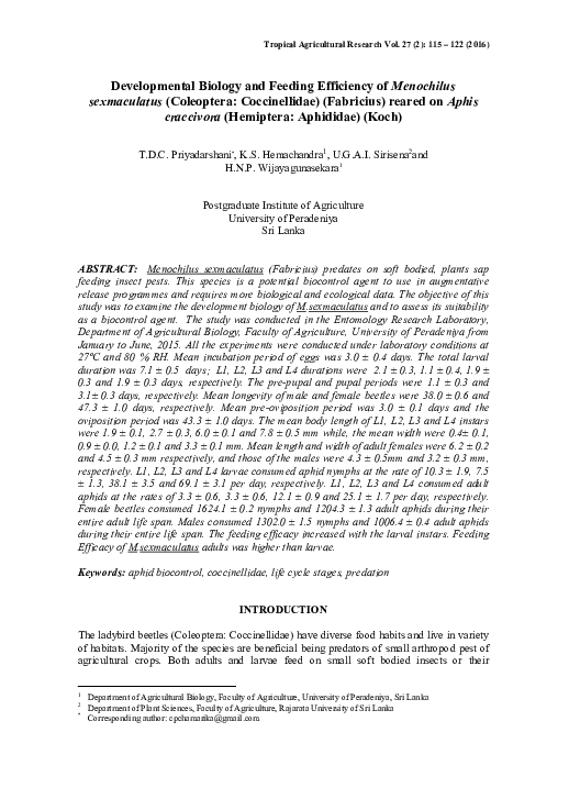 (PDF) Developmental Biology and Feeding Efficiency of Menochilus ...