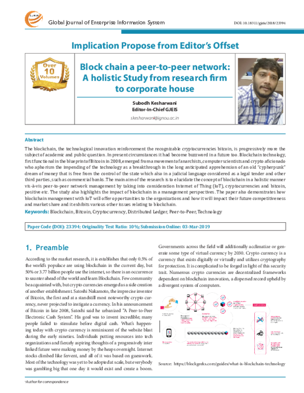 (PDF) Block chain a peer-to-peer network: A holistic Study from research firm to corporate house
