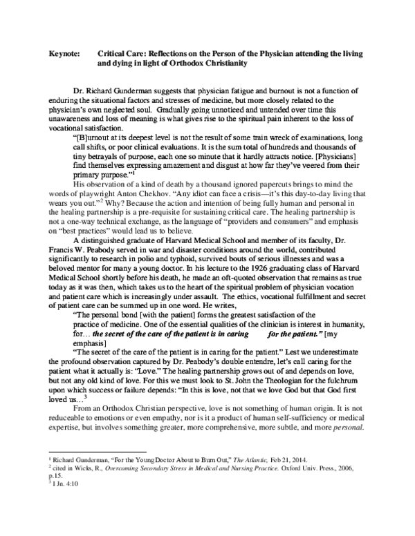(DOC) Critical Care Reflections on the Person of the Physician in light ...