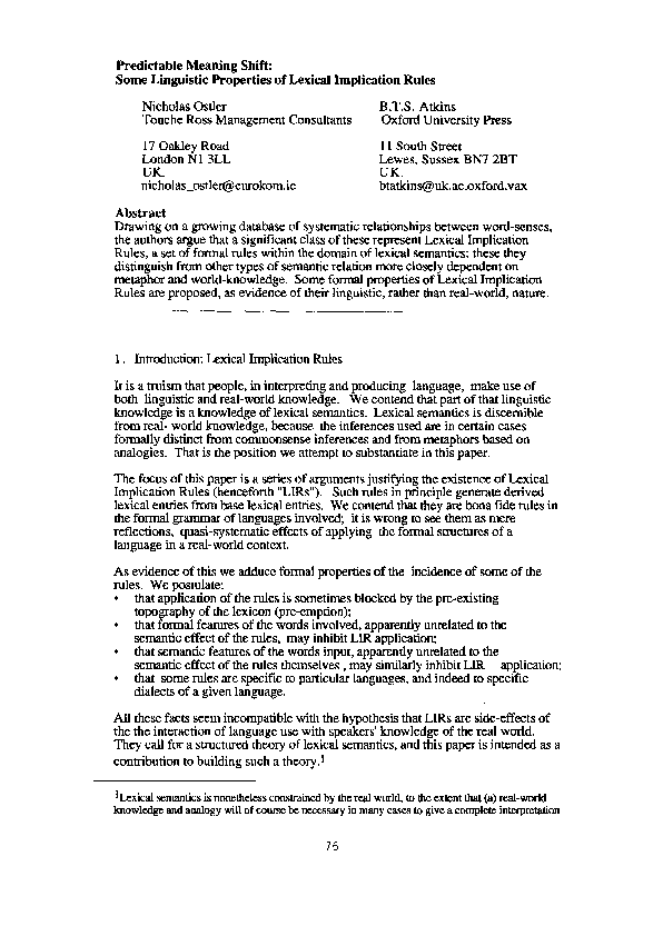 (PDF) Predictable Meaning Shift: Some Linguistic Properties of Lexical ...