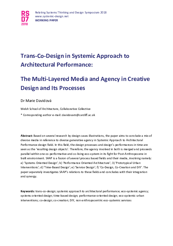 (PDF) Trans‐Co‐Design in Systemic Approach to Architectural Performance ...
